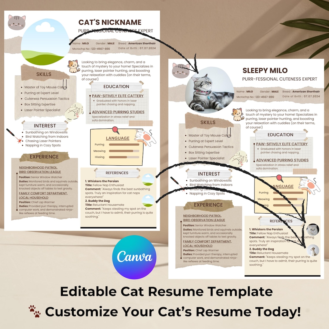 Editable Cat Resume Template – Funny Gift for Pet Lovers! Create a ...