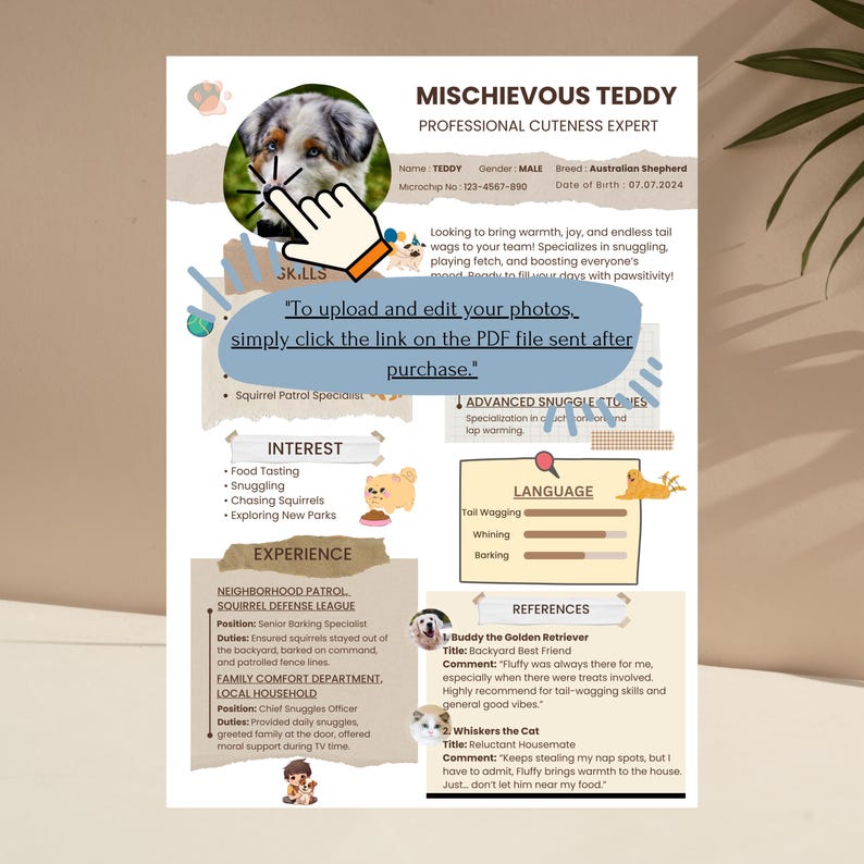 Editable Dog Resume Template – Funny Gift for Pet Lovers! Create a ...