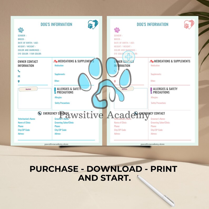 Printable Dog Info Sheet: Editable Pet Record Canva Template - Etsy