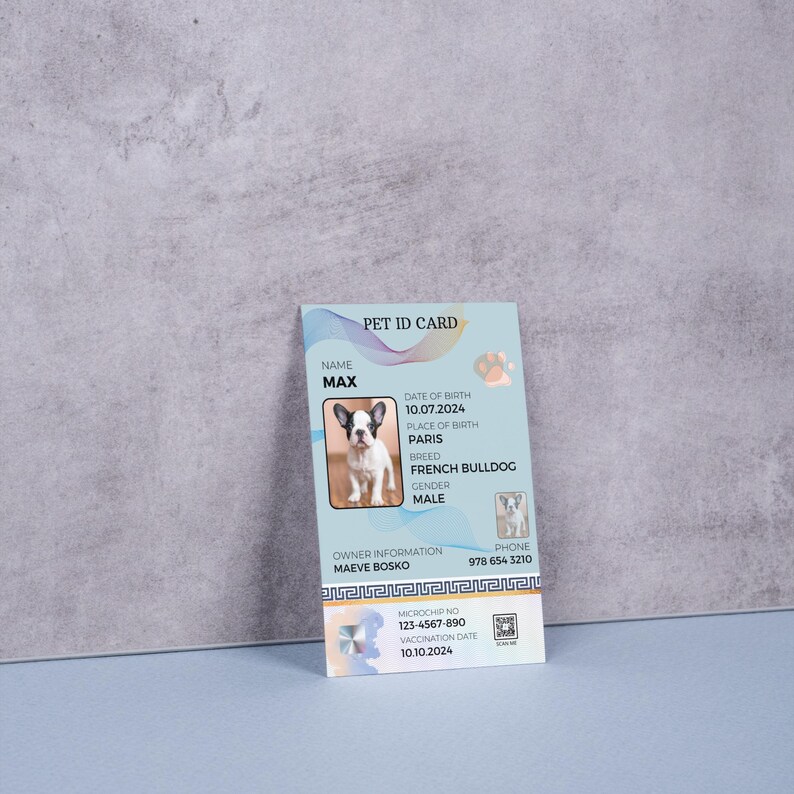 Custom Pet ID Card – Editable Canva PDF With QR Code, Instant Download ...