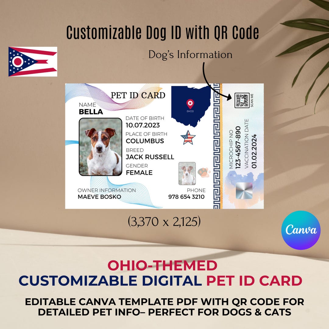 Ohio Pet ID Card: Customizable QR Code Canva Template (digital Download ...