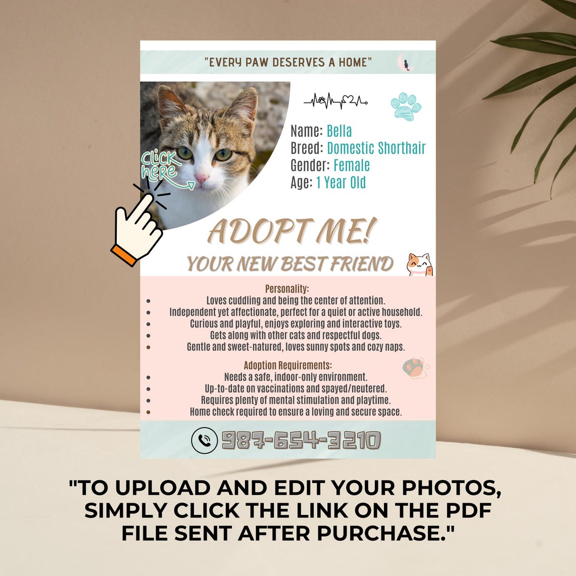 Editable Cat Adoption Profile Template: Canva Design (PDF Digital ...
