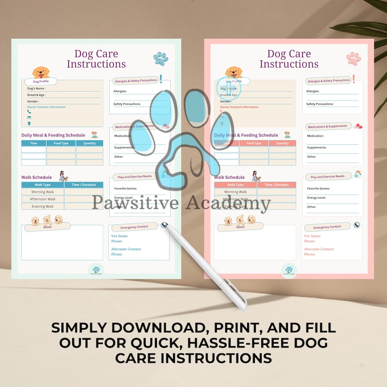 Editable Dog Care Instruction Sheet: Canva Pet Sitter Template (digital ...