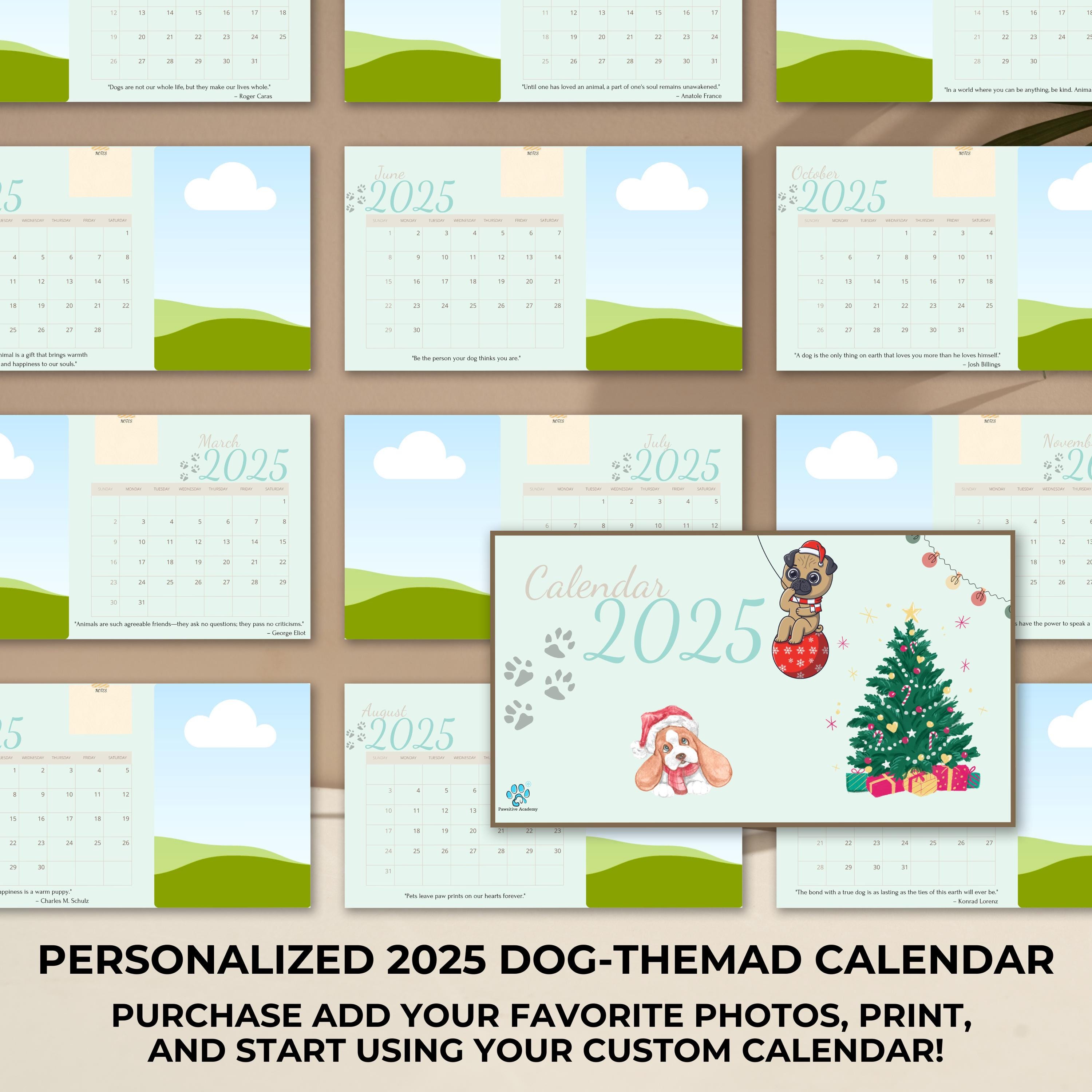 2025 Customizable Dog-themed Calendar | Digital Download, Printable ...