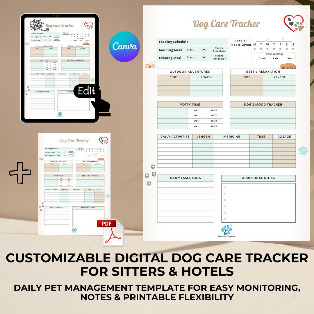 Customizable Digital Dog Care Tracker for Sitters & Hotels – Daily Pet ...