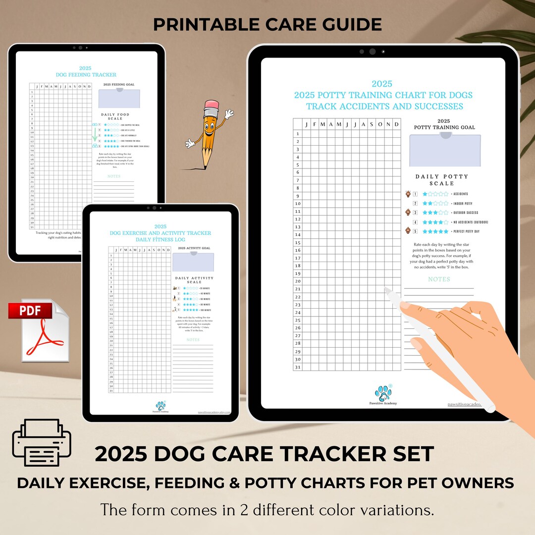 Dog Care Tracker Set 2025 | Daily Exercise, Feeding & Potty Charts for ...