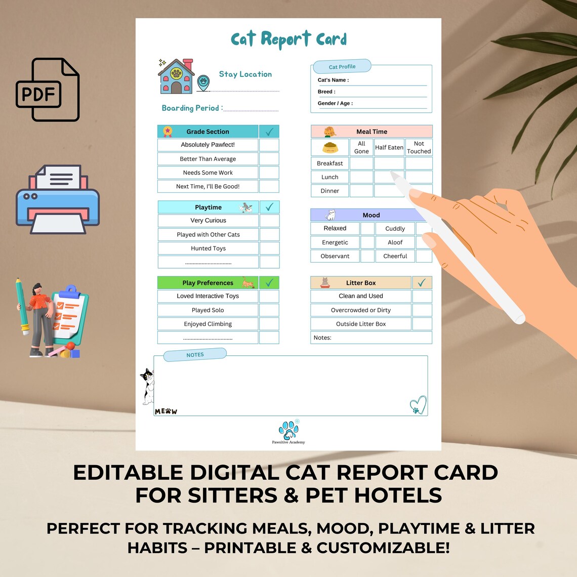 Digital Cat Report Card for Sitters & Pet Hotels – Perfect for Tracking ...