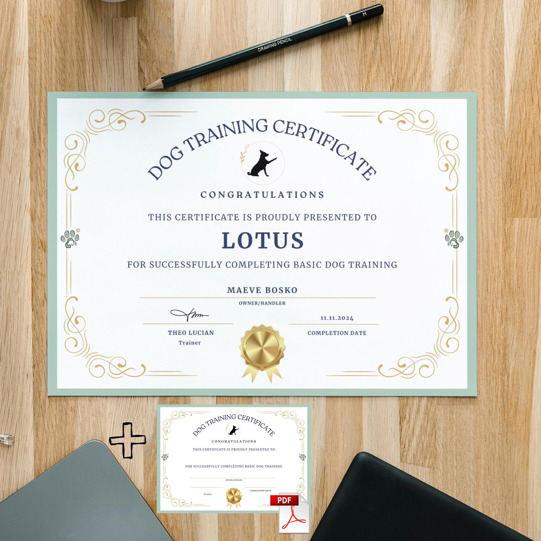 Printable Dog Training Certificate | Editable Puppy Graduation Keepsake ...