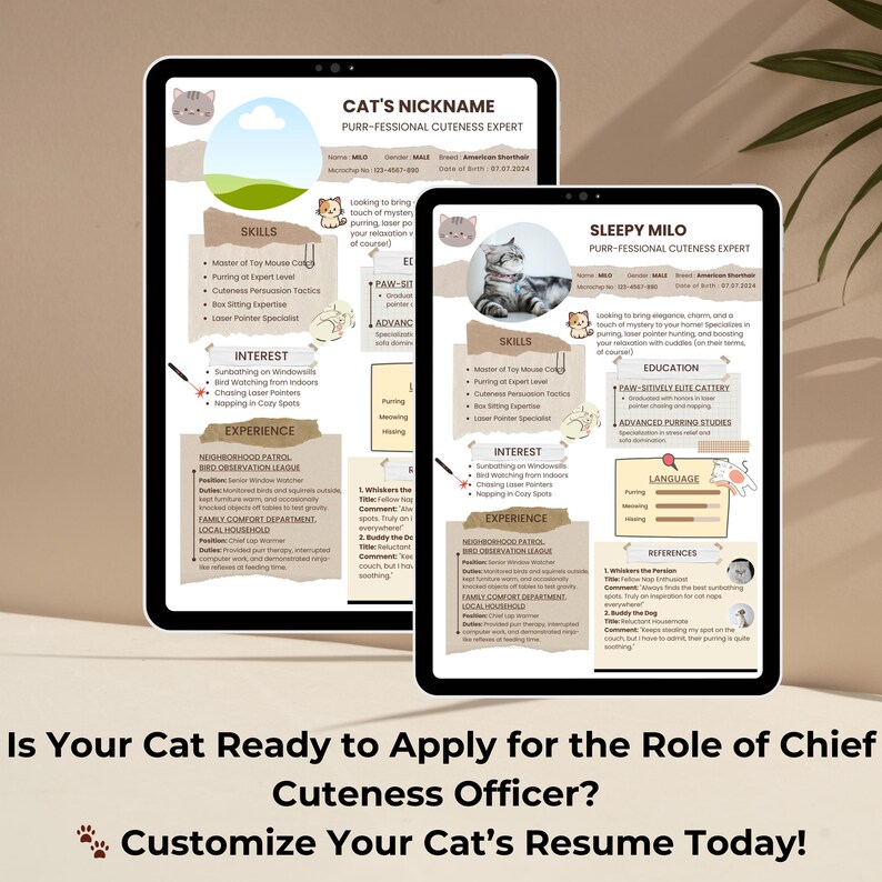 Editable Cat Resume Template – Funny Gift for Pet Lovers! Create a ...