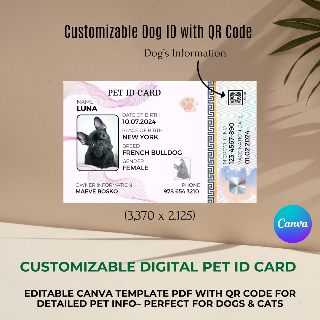 Custom Pet ID Card – Editable Canva Design With QR Code PDF - Etsy