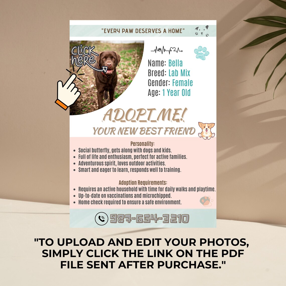 Dog Adoption Flyer Template: Editable Pet Profile (canva Digital ...