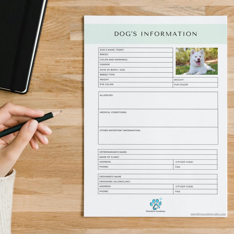 Printable & Editable Dog Profile Sheet - Personalized Pet Health / Care ...