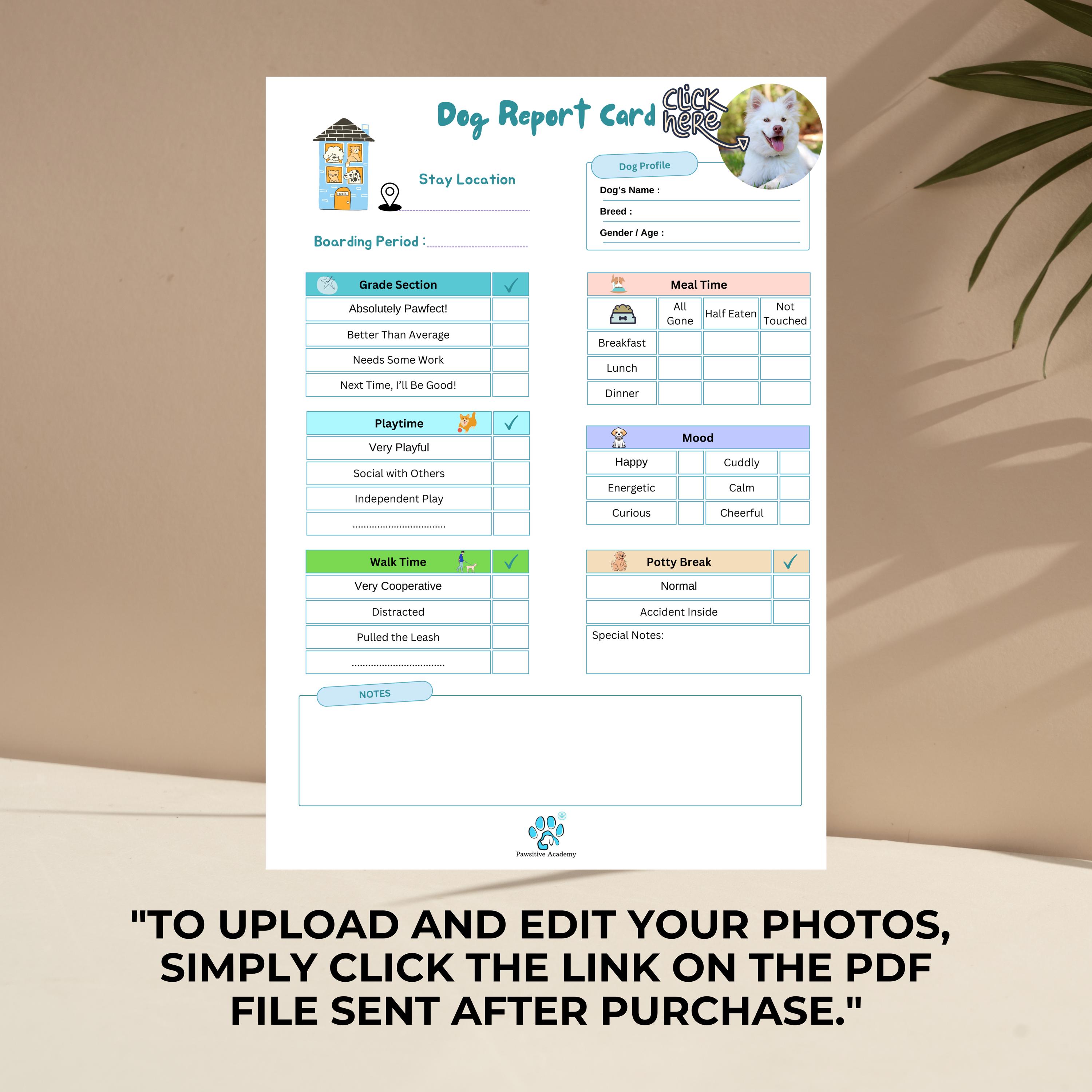 Dog Report Card Template: Pet Sitter Daily Care Tracker (canva Editable ...