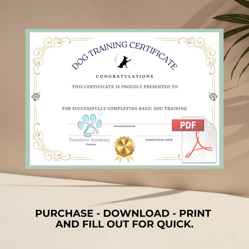 Dog Training Certificate Template: Editable Canva, Ready-to-use PDF ...