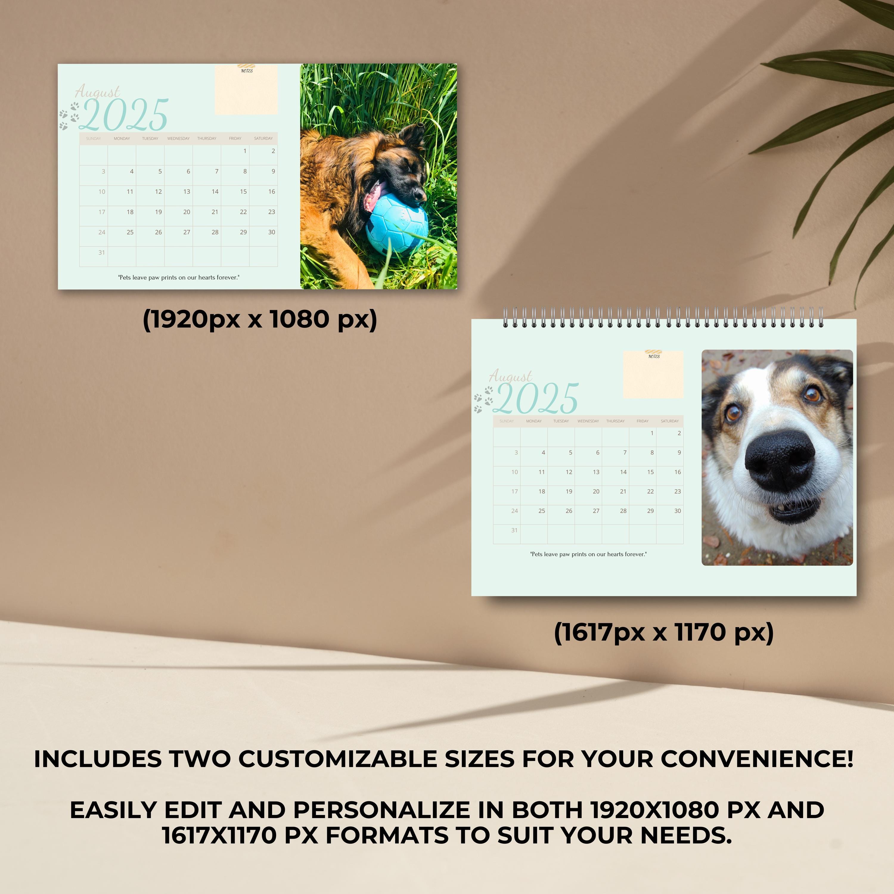 2025 Customizable Dog-themed Calendar Digital Download, Printable With ...
