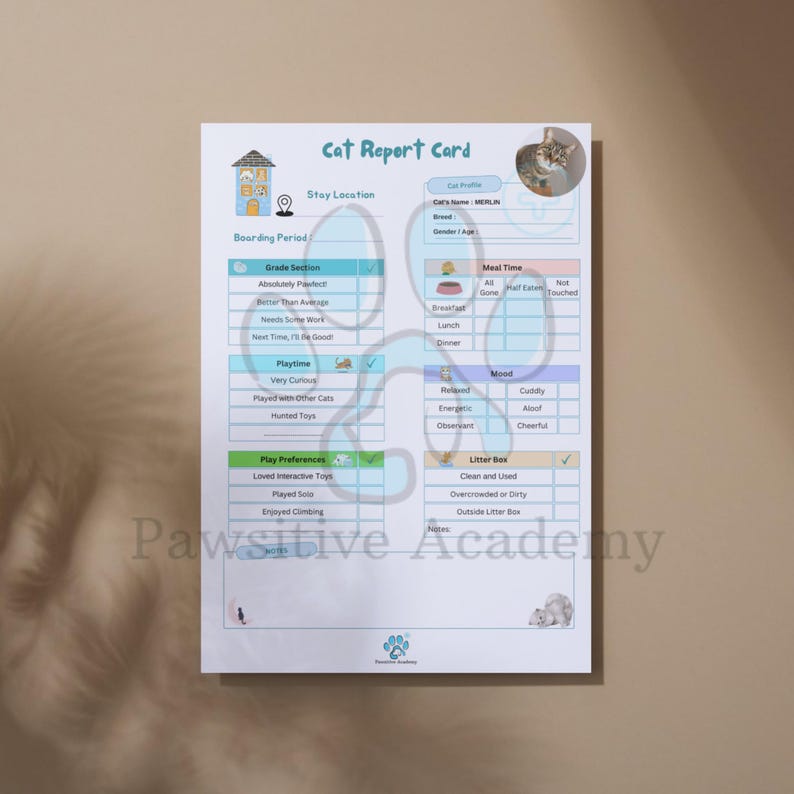 Editable Cat Report Card Template: Pet Sitter Canva Access (digital ...