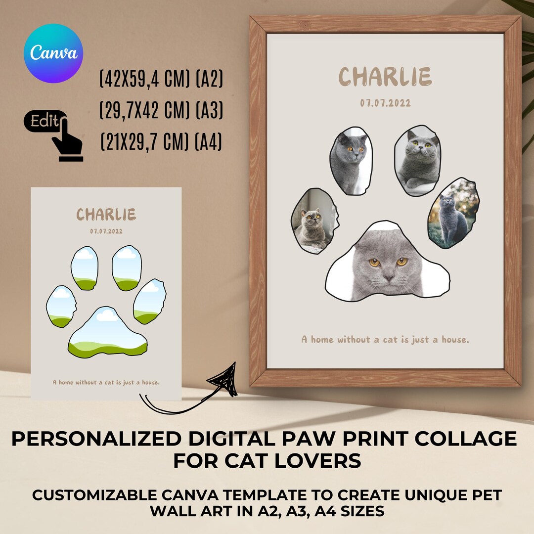 Personalized Digital Paw Print Collage for Cat Lovers - Customizable ...