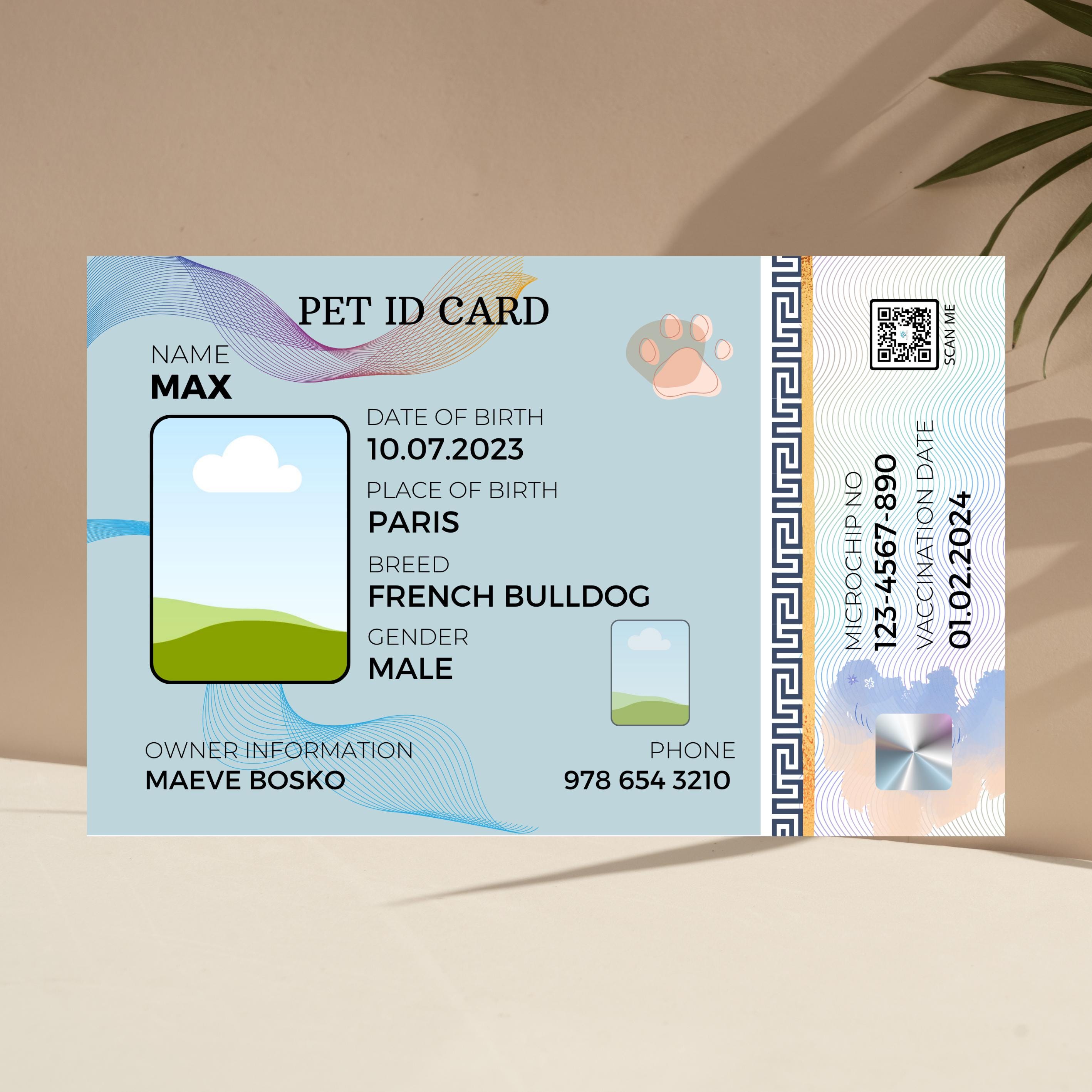 Custom Pet ID Card Template: Editable Canva Design With QR Code ...