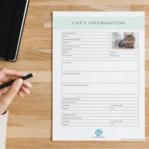 Printable & Editable Cat Info Sheet – Digital Emergency Record for Pet ...