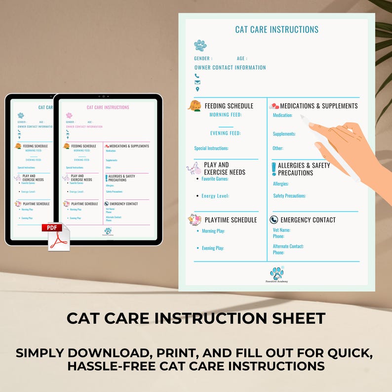 Editable Cat Care Instruction Sheet: Canva Pet Sitter Template (digital ...