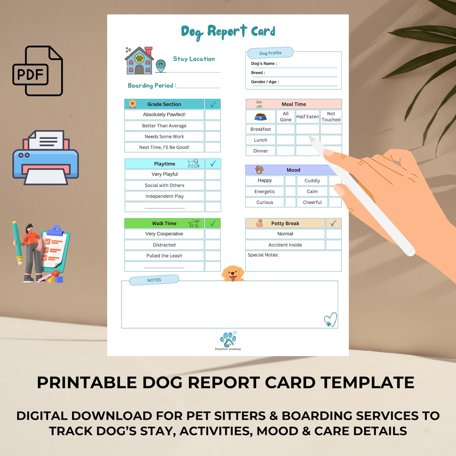 Printable Dog Report Card Template – Digital Download for Pet Sitters ...