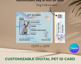 Custom Digital Pet ID Card Template With QR Code - Editable Canva PDF ...