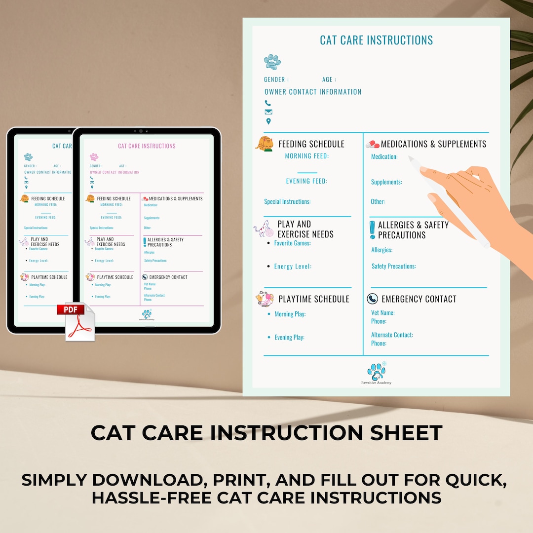 Cat Care Instructions PDF – Perfect for Pet Sitters, Hotels, and Owners ...