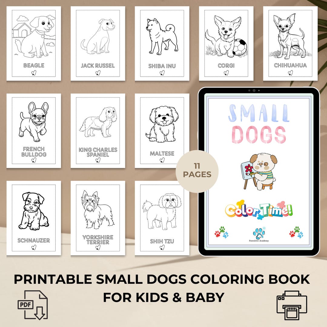 Digital Printable Small Dog Coloring Book PDF for Kids – Educational ...