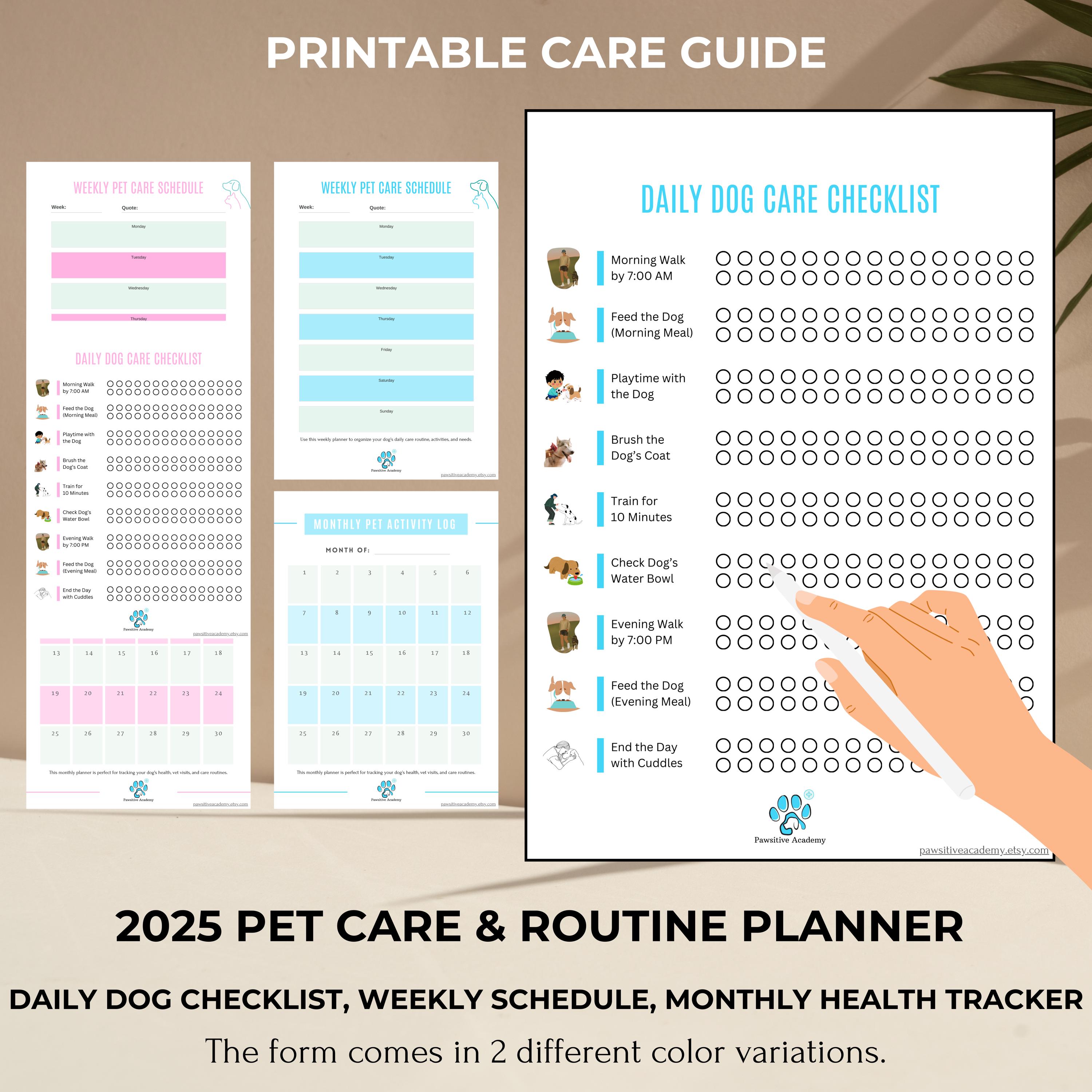 Pet Care & Routine Planner 2025 | Daily Dog Checklist, Weekly Schedule ...