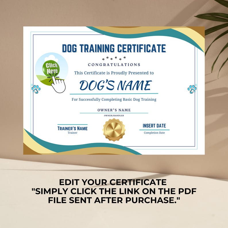 Printable Dog Training Certificate Template With Photo Option | Editable Canva Link & Ready-to ...