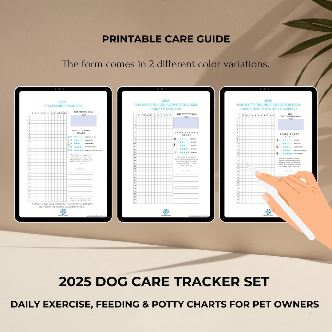 2025 Dog Care Tracker Set | Daily Exercise, Feeding & Potty Charts for ...