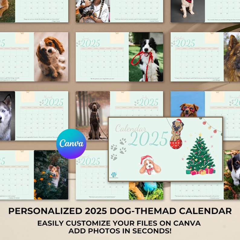 2025 Customizable Dog-themed Calendar Digital Download, Printable With ...