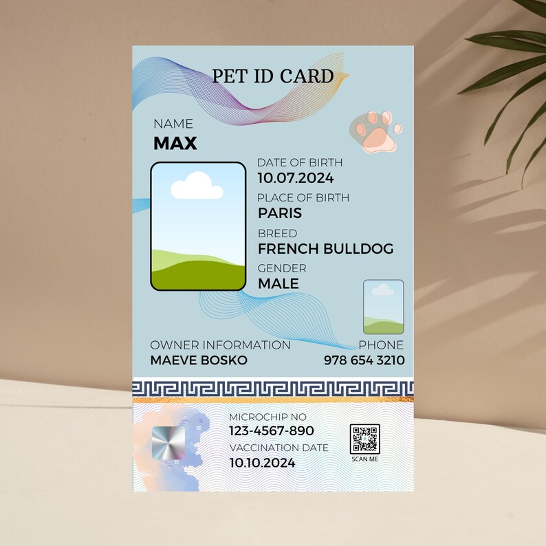 Custom Digital Pet ID Card Template With QR Code - Editable Canva PDF ...