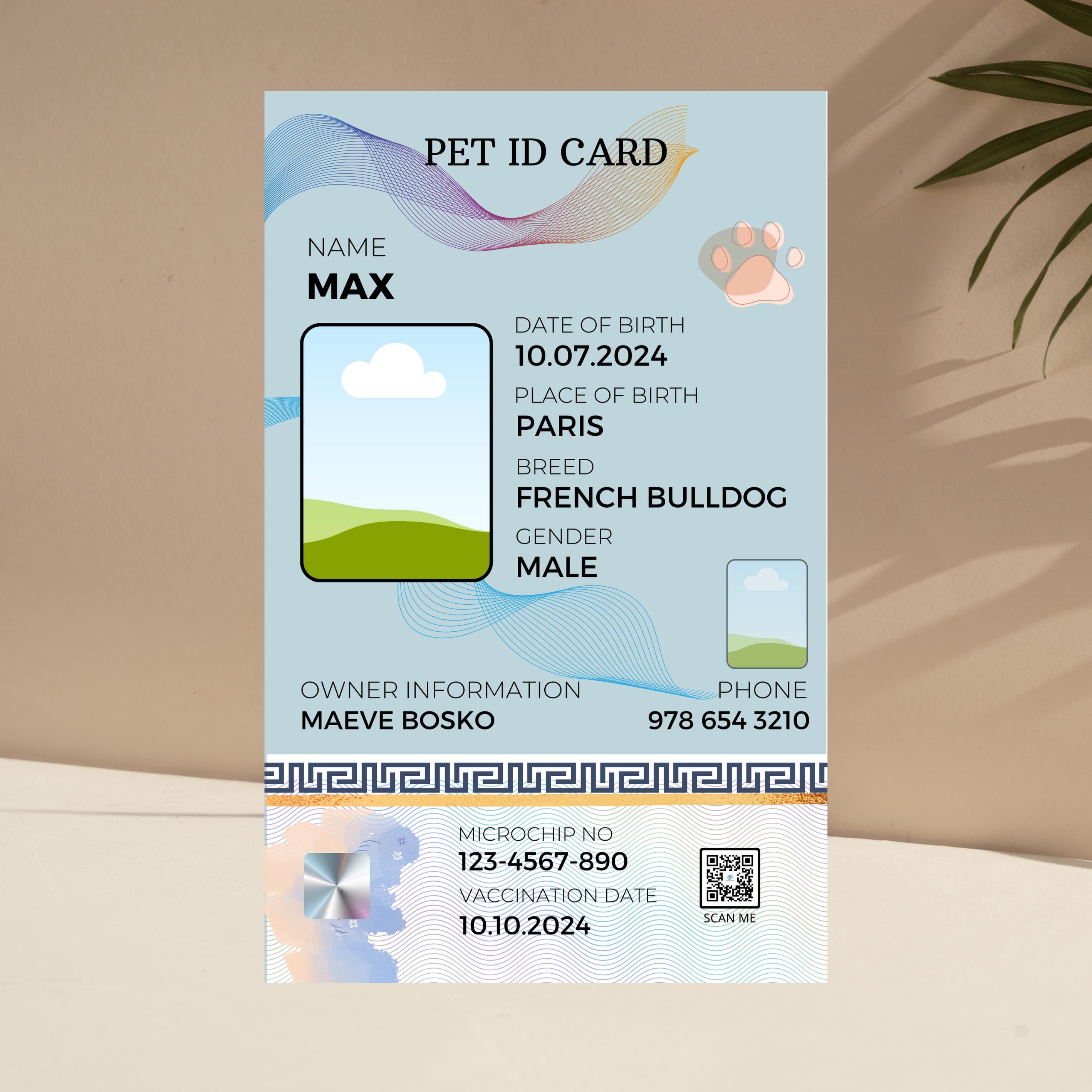 Custom Digital Pet ID Card Template With QR Code - Editable Canva PDF ...