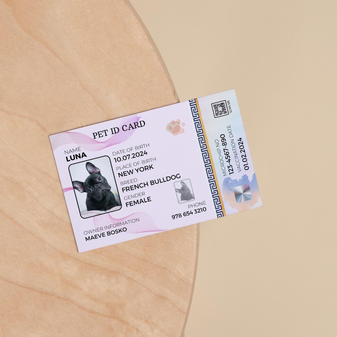 Custom Digital Pet ID Card Template With QR Code Editable Canva PDF for ...