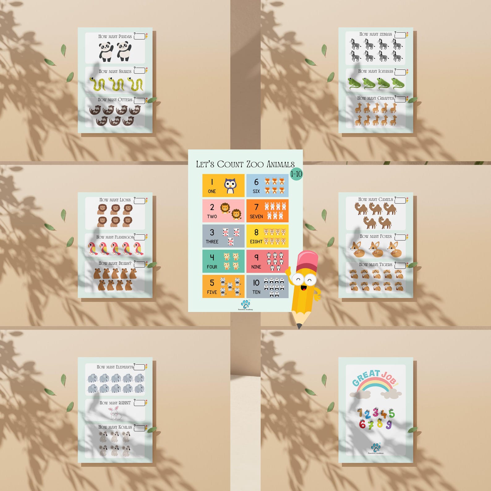 Zoo Animal Counting Activity: Numbers 1-10 (digital PDF) - Etsy