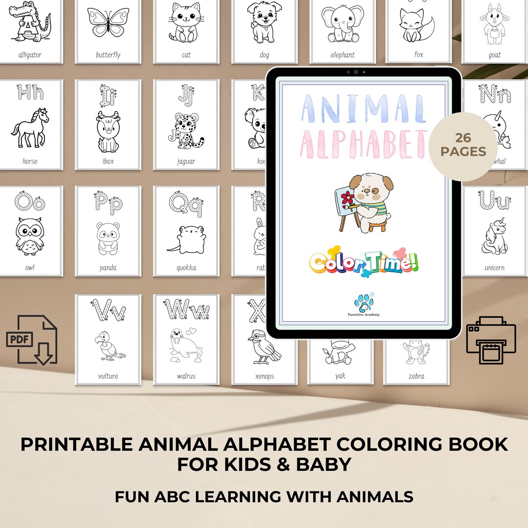 Printable Animal Alphabet Coloring Book for Kids & Baby - Fun ABC ...