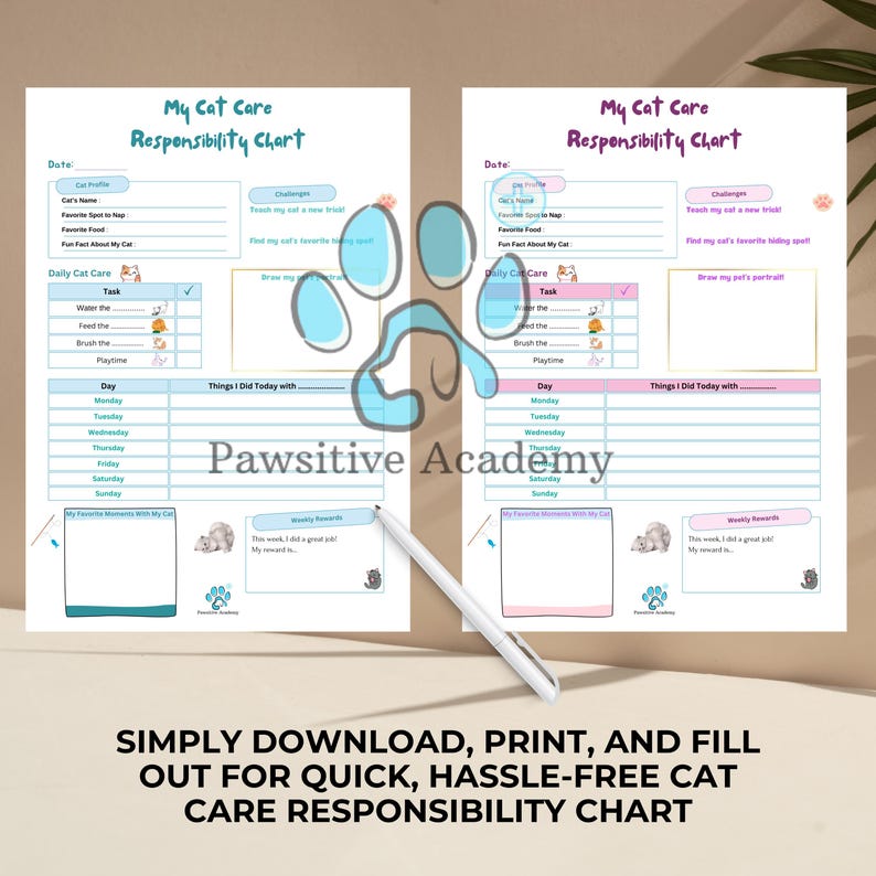 Printable Cat Care Responsibility Chart for Kids - Fun & Interactive ...