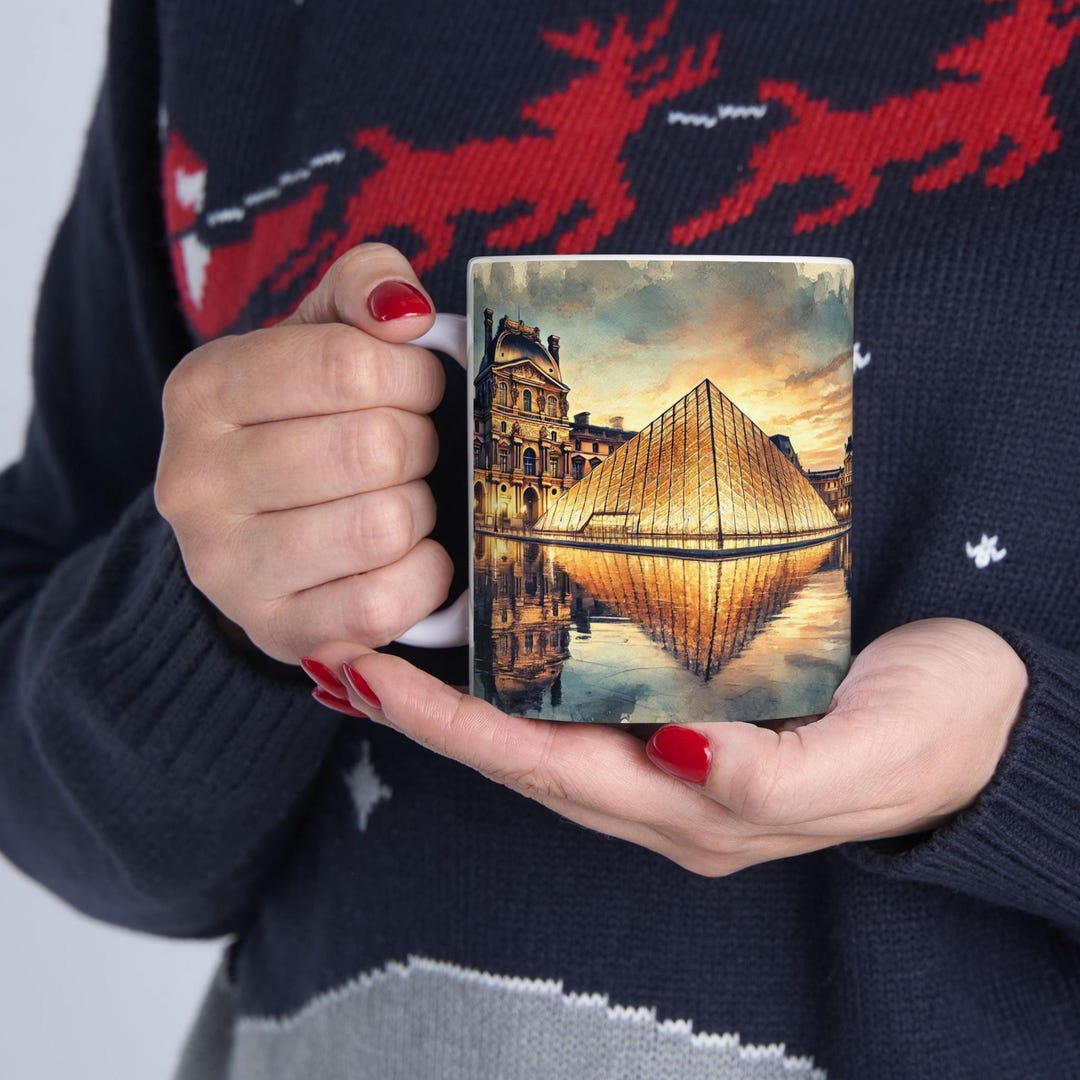 Elegant Louvre Pyramid Mug, Paris Design With Artistic Detail and ...