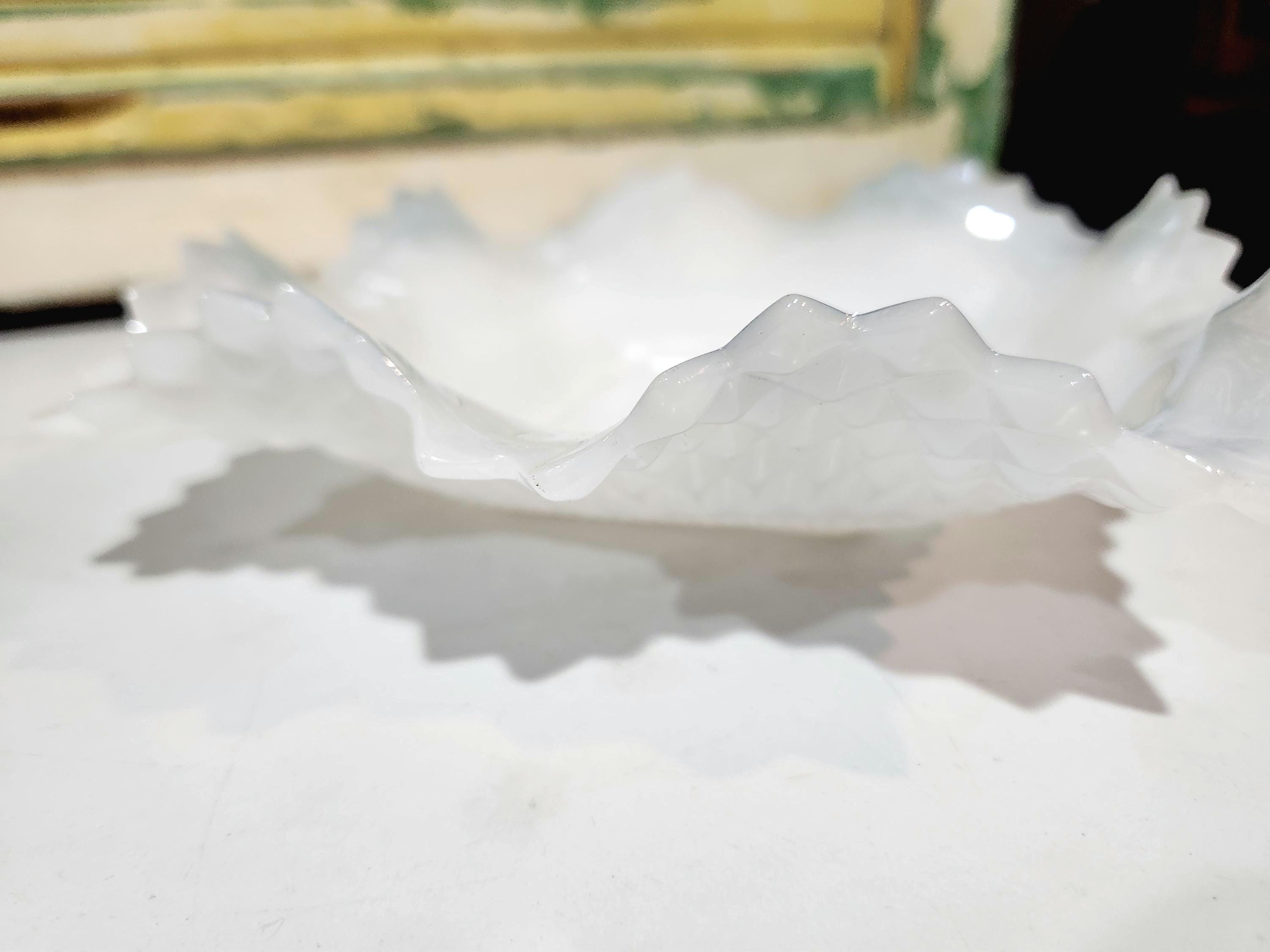 Ruffled Iridescent Milk Glass Candy Dish - Etsy