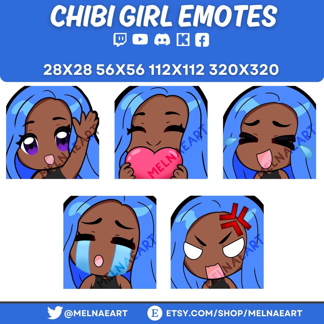 Twitch Emotes Pack & Discord Server Kick Youtube, Cute Chibi Girl Tan ...