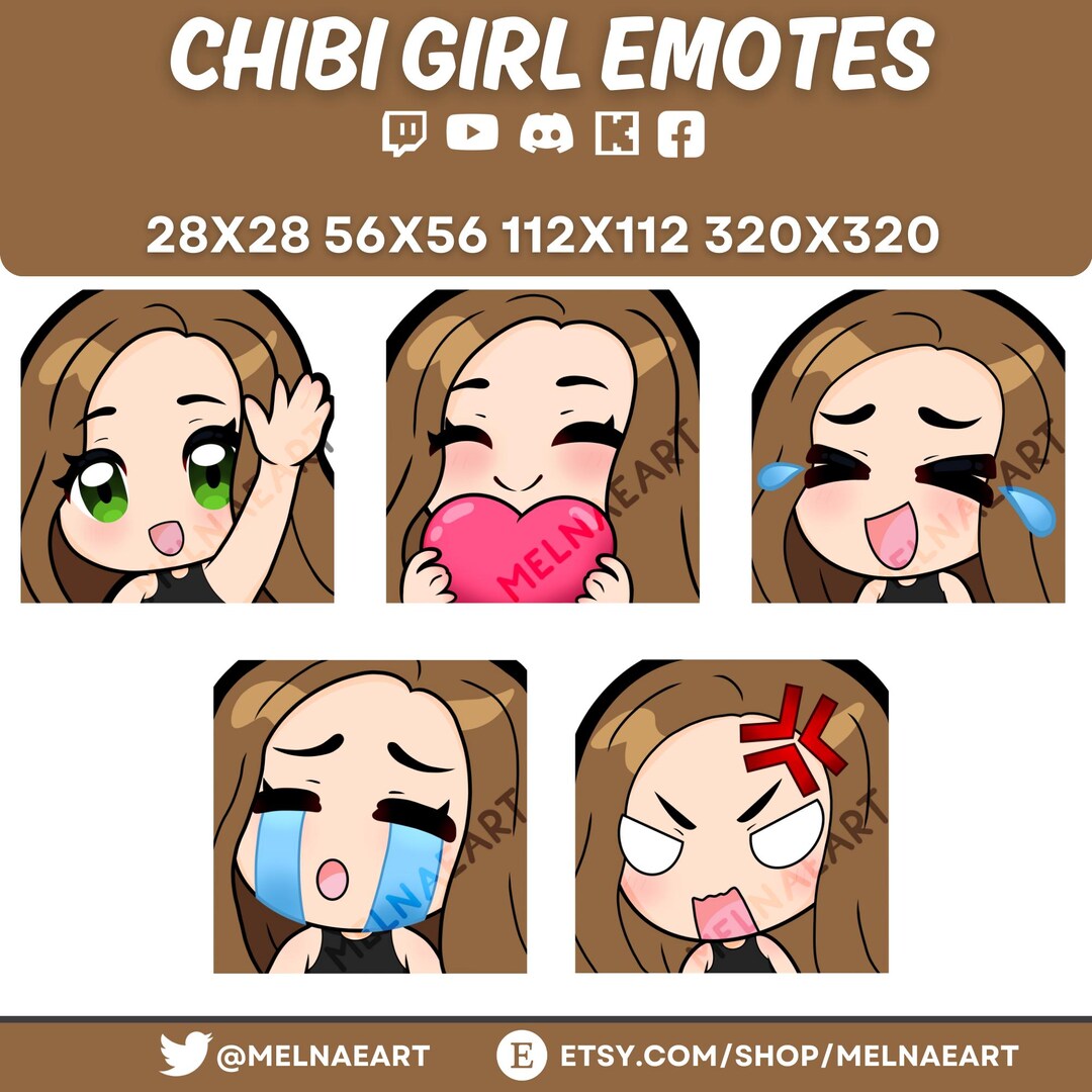 Twitch Emotes Pack & Discord Server Kick Youtube, Cute Chibi Girl Light ...