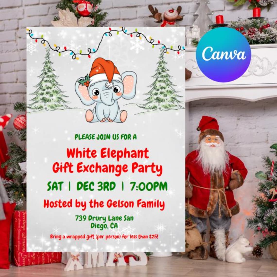 White Elephant Christmas Party Invitation Template Editable & Printable ...