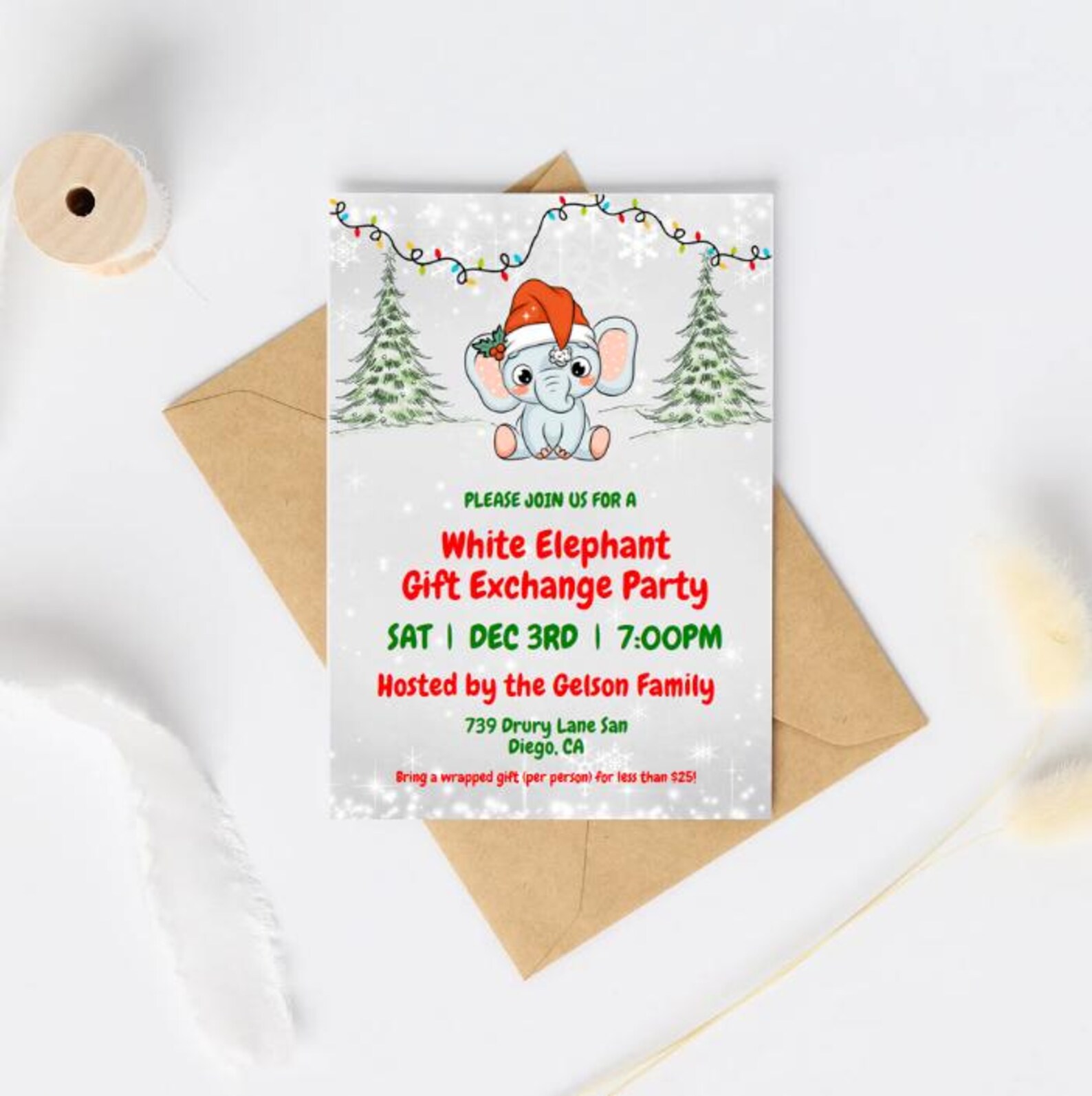 White Elephant Christmas Party Invitation Template | Editable ...