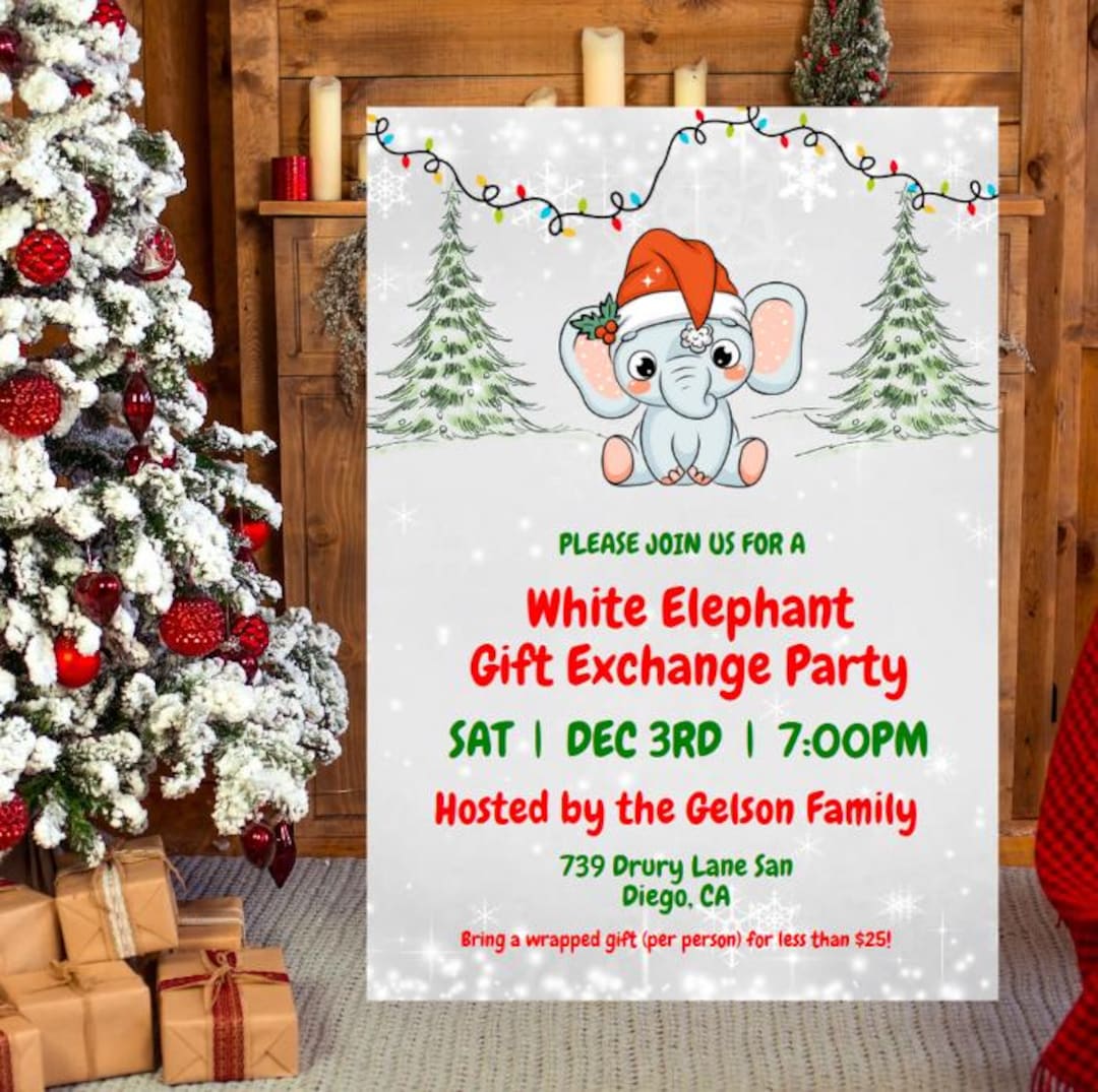 White Elephant Christmas Party Invitation Template Editable & Printable ...