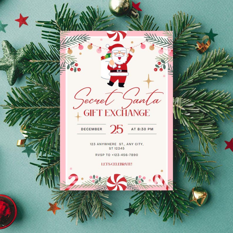 Secret Santa Party Invitation Template | Editable & Printable | Festive ...