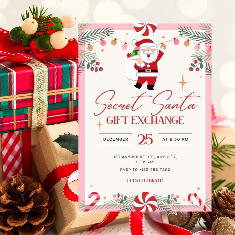 Secret Santa Party Invitation Template | Editable & Printable | Festive ...