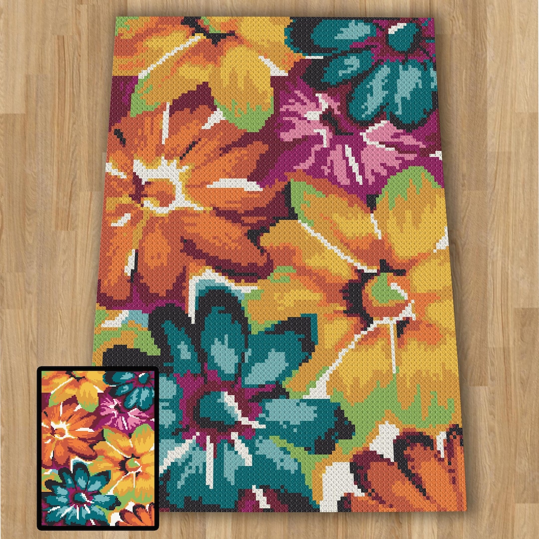 Flowers, Graph, Pattern, C2C and Tapestry Crochet, Crochet, Blanket ...