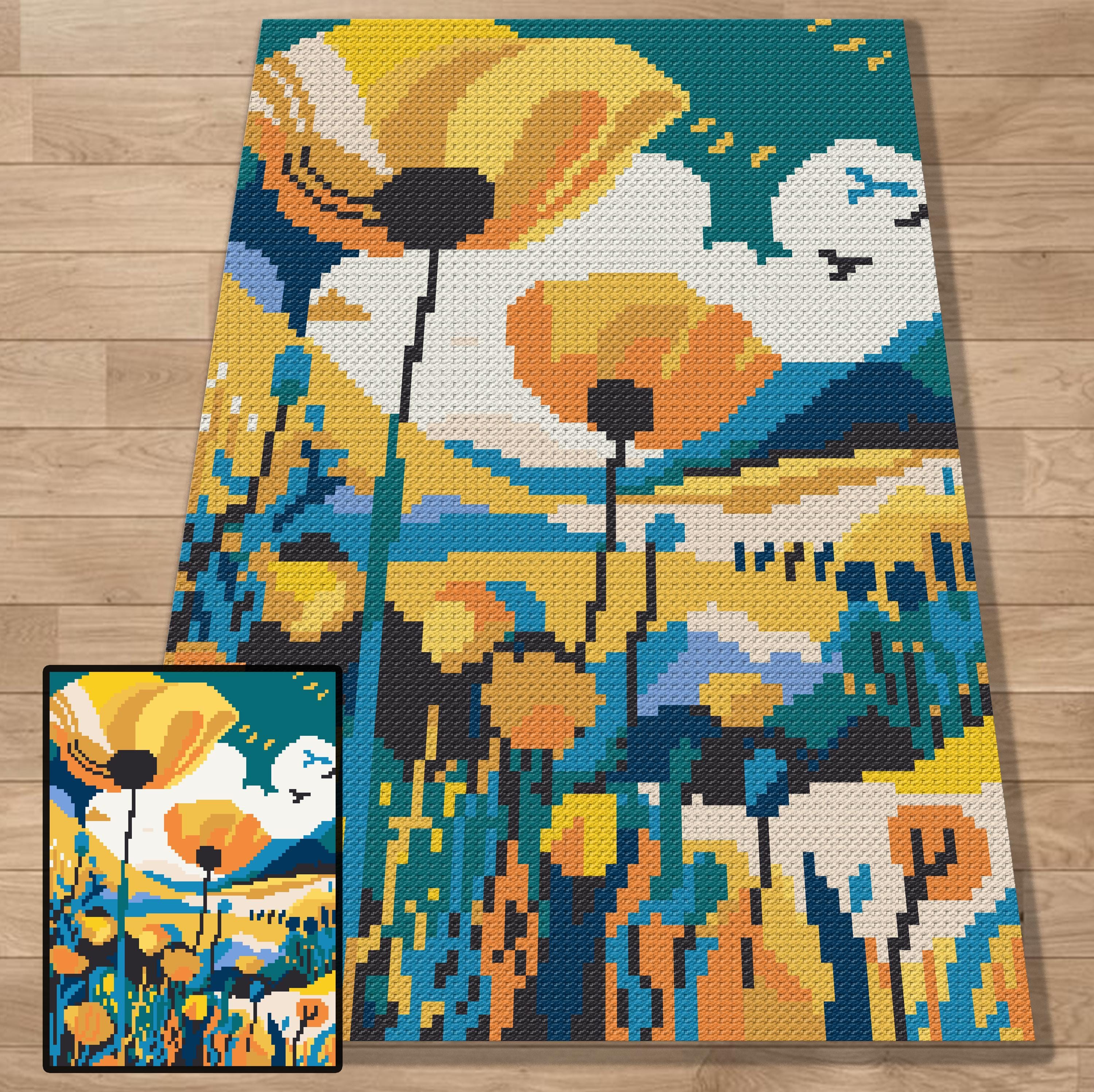 Flowers, Graph, Pattern, C2C and Tapestry Crochet, Crochet, Blanket ...