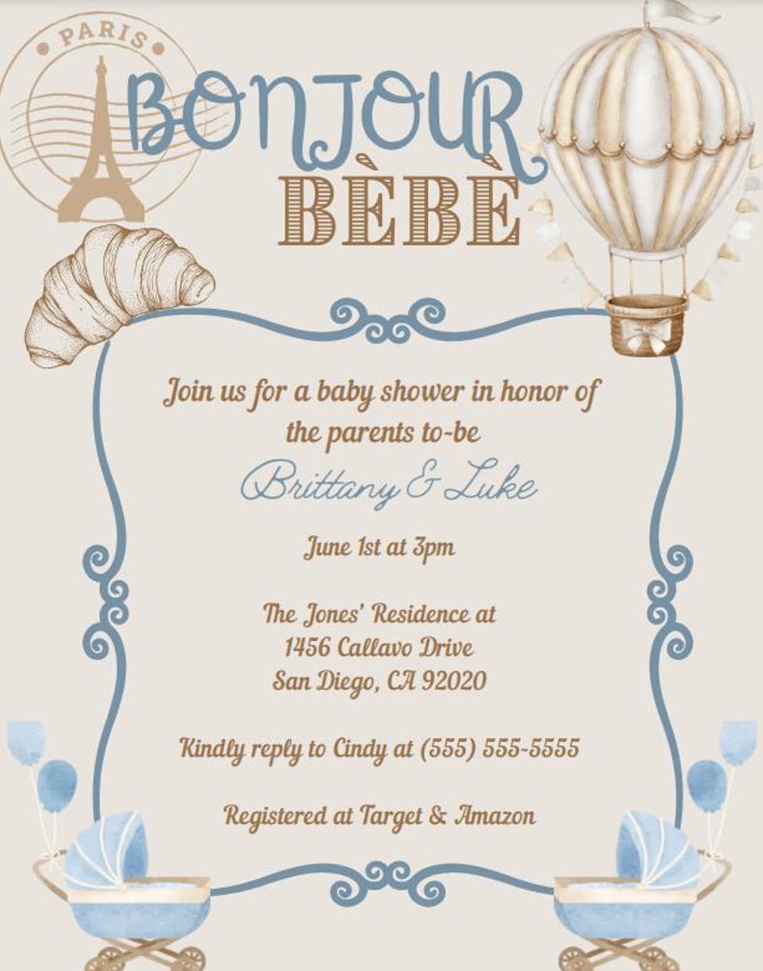 Bonjour Baby Shower Invite Template - Etsy